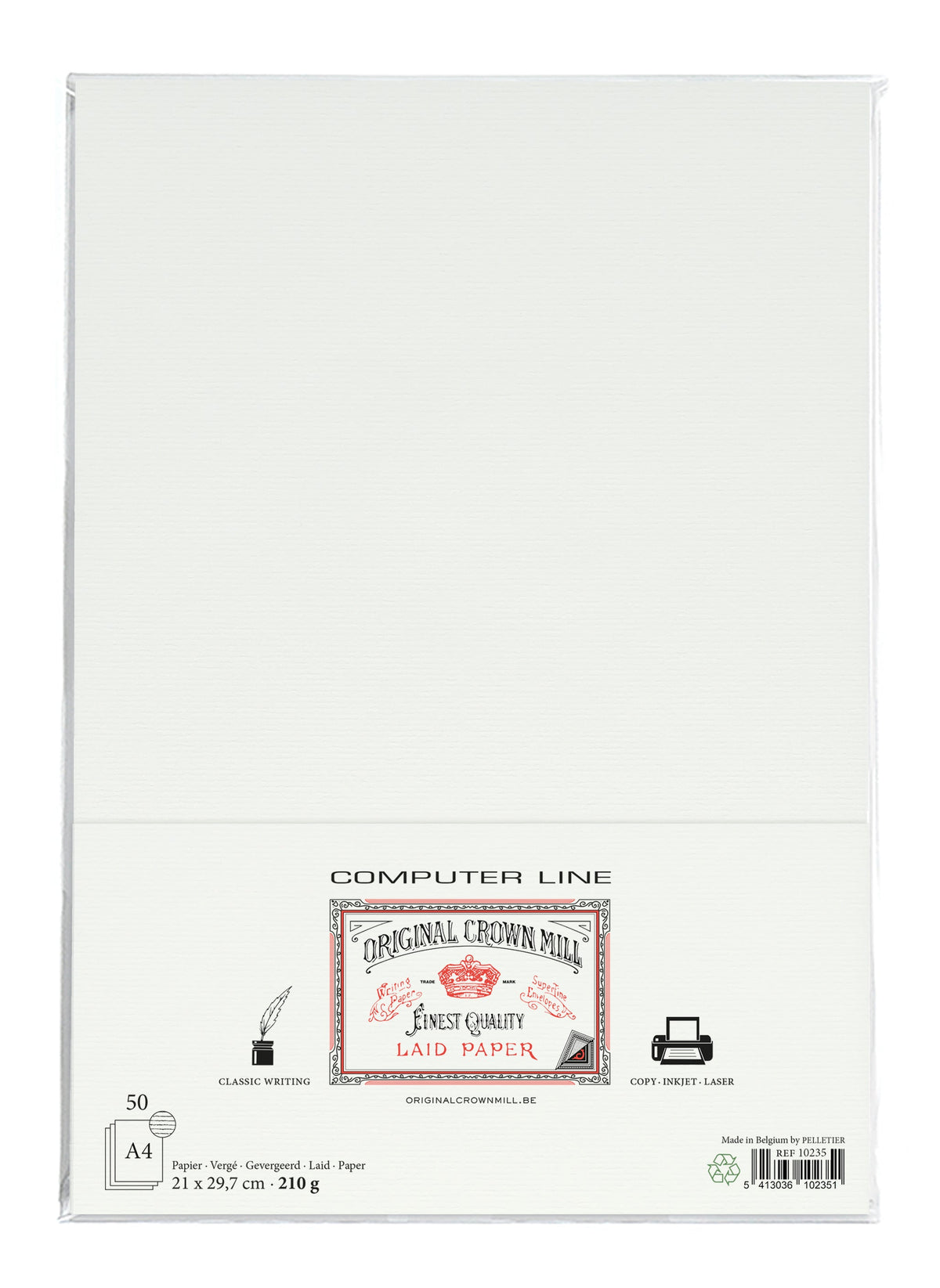 50 feuilles Original Crown Mill Papier Vergé - A4 - 210 g/m² - Blanc